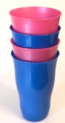 Vintage PackerWare Set of 4 Blue Pink 6.25” Tall Plastic Tumblers Made ...
