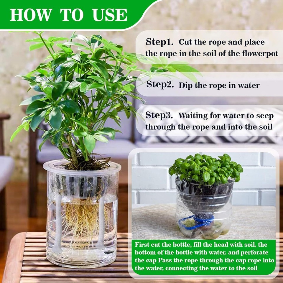 Self Watering Rope - 50 Feet × 1/4 Inch Self Watering Rope for Plants ...