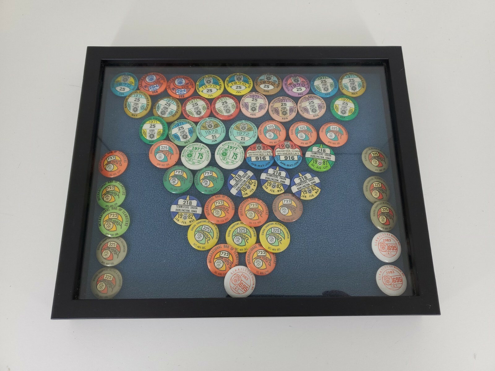 framed display lot 55 vintage 1970s 80s TEAMSTERS PINS Union IBT metal ...