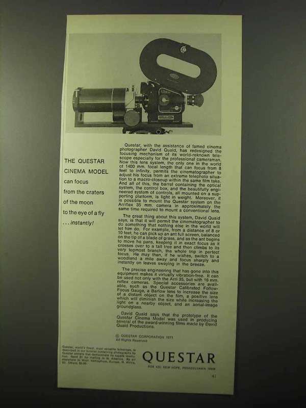 1971 Questar Cinema Model Telescope Ad | eBay
