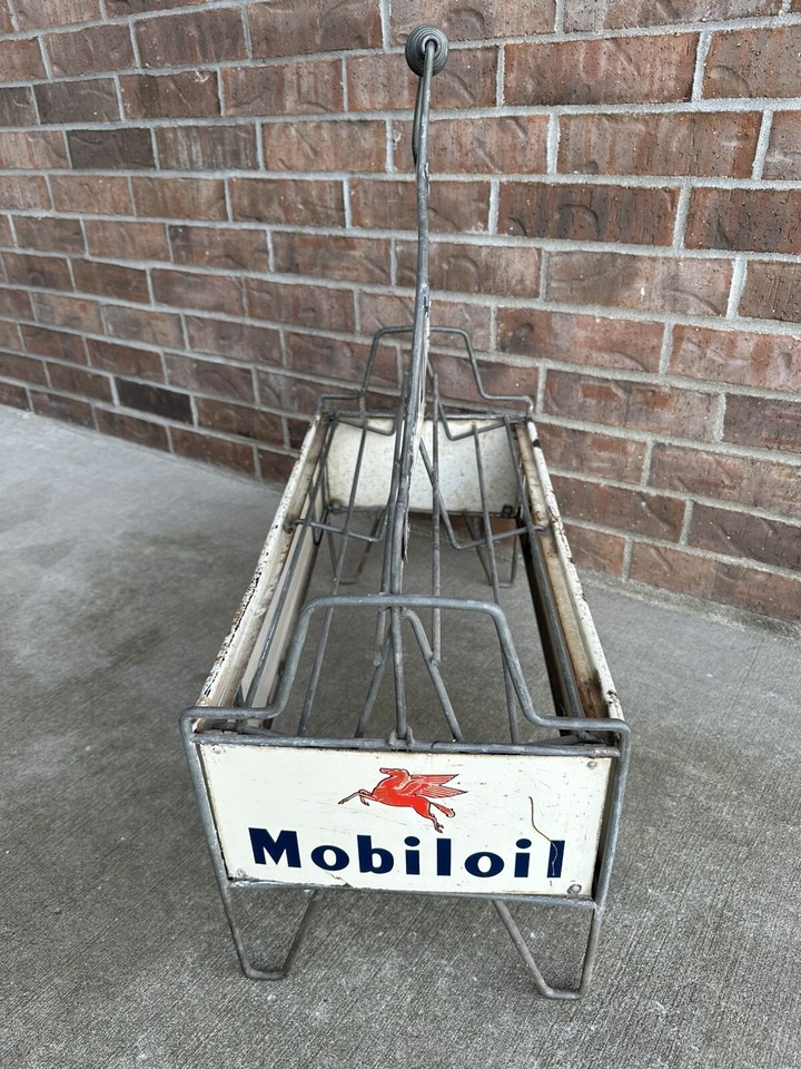 Vintage MobilOil Oil Can / Bottle Original Motor Oil Rack Sign Mobil ...