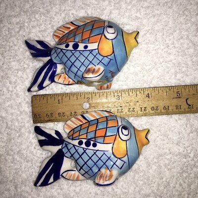 Blue Sky Artware Tropical Fish Ceramic Salt Pepper Shaker Signed Diane ...