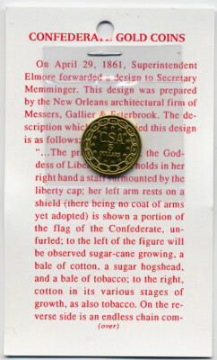 1861 Confederate States of America $5 Gold Coin RESTRIKE CSA Civil War ...