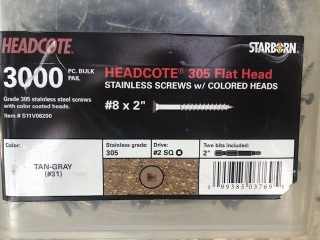 Starborn Headcote 305 Tan Gray Stainless Steel deck Screw Pail #8X2 ...