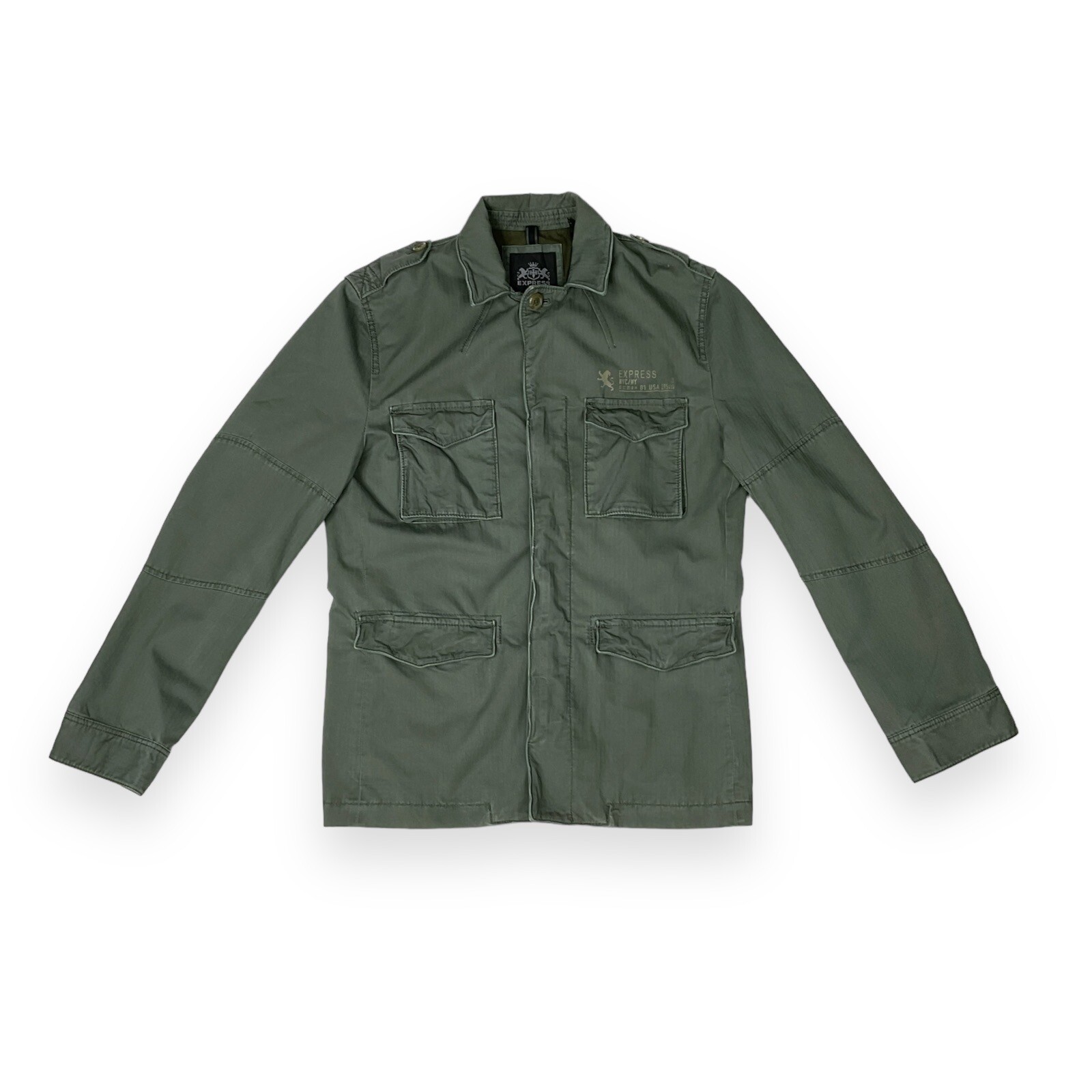 Express Jacket Mens Medium Vintage Green Button Long… - Gem
