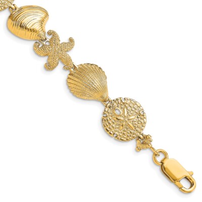 14K Yellow Gold Starfish, Shell, Clam Link Bracelet 7.5" 14.91g for Mom ...