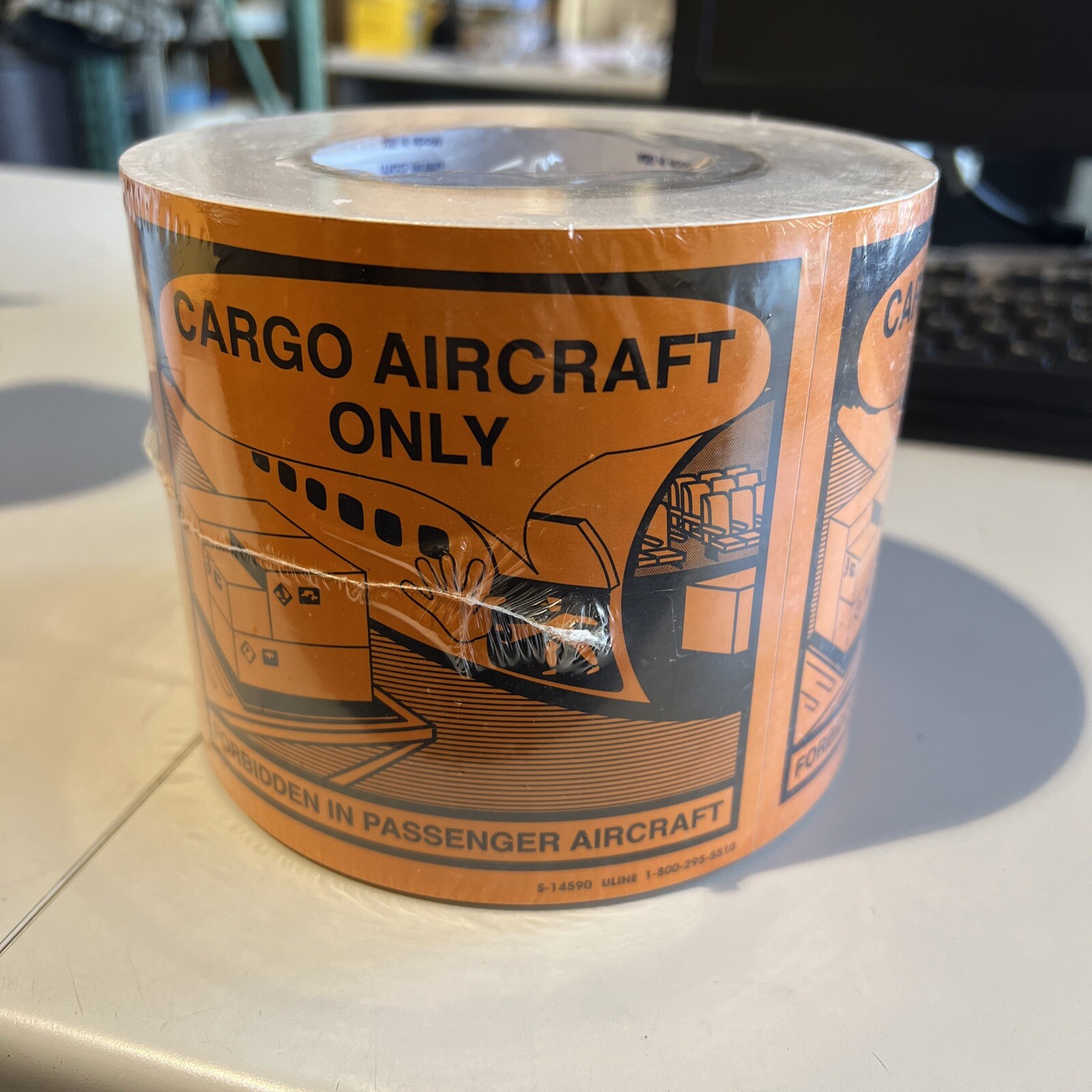 Roll of 500 Air Labels "Cargo Aircraft Only" 4 3/8" 3/4" ULINE S-14590 ...