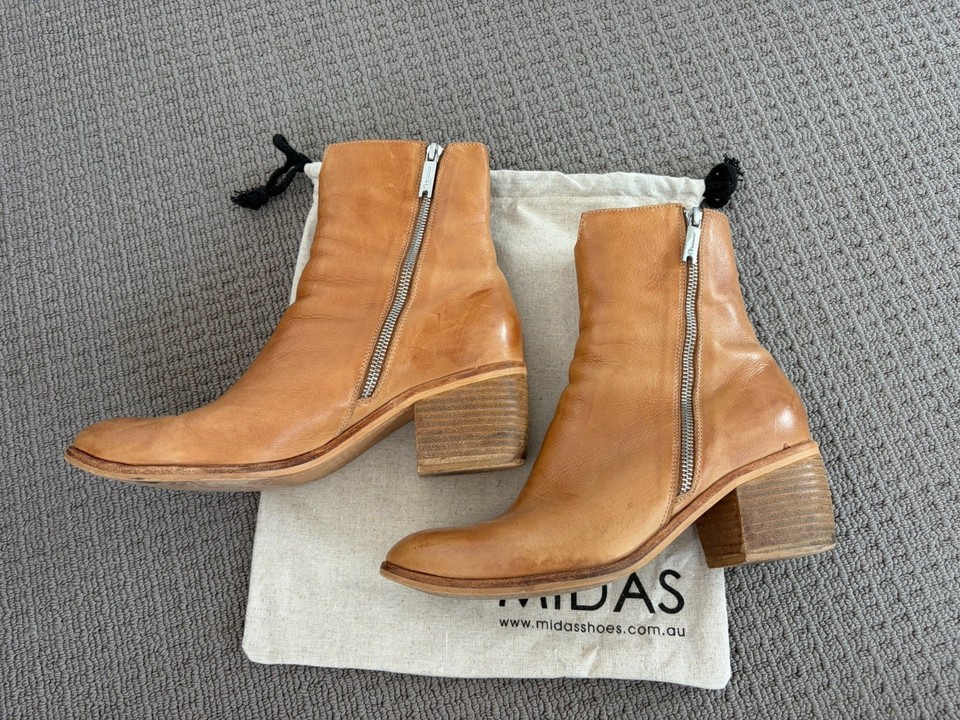 Midas Tan Leather Ankle Boots - Size 41 | eBay Australia
