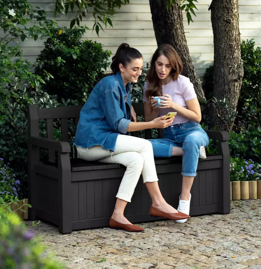 Keter Eden Grey Garden Bench 265L Outdoor Patio Storage Box DURABLE ...