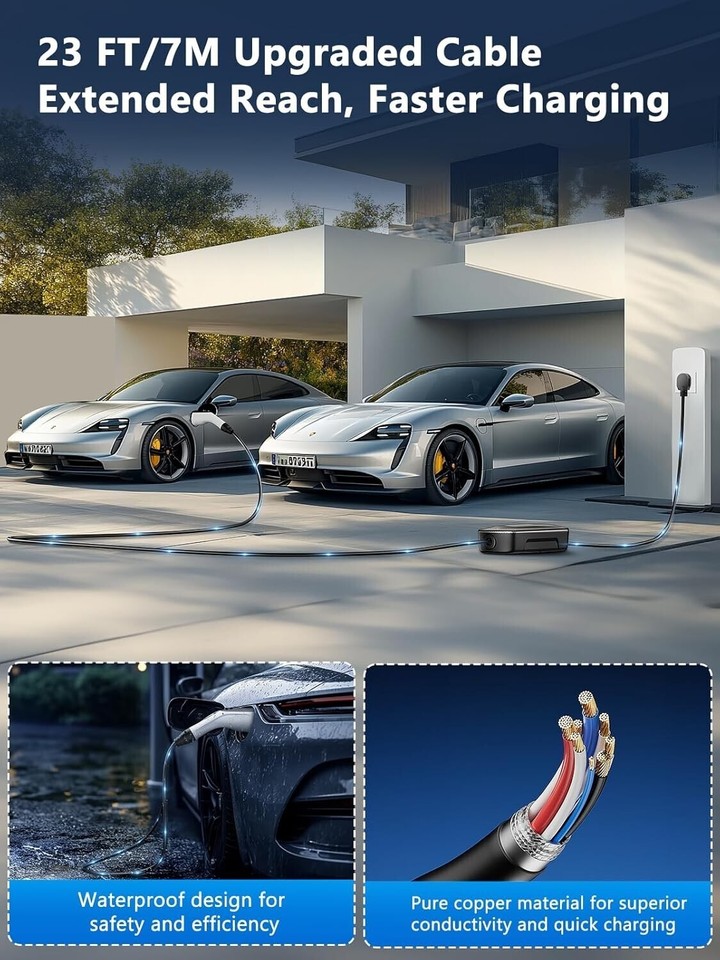 2025 New Portable Level 2 EV Charger (40Amp, 240V, NEMA 14-50P) with 23 ...