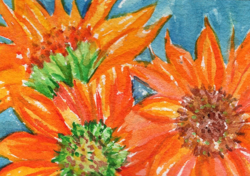 3 Sunflowers ACEO Original Watercolor Art Painting Sharon Foster | eBay