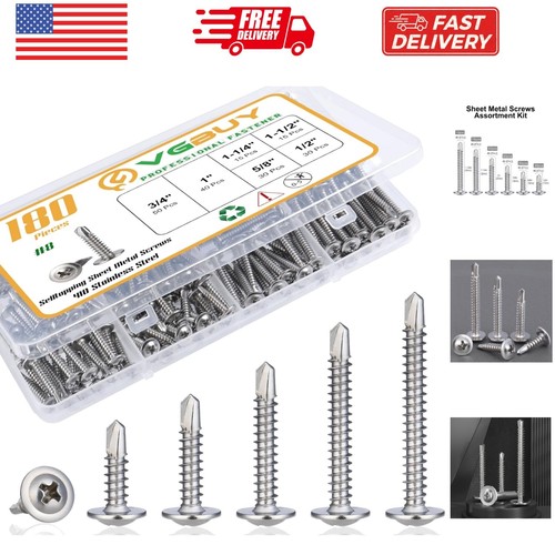 180Pcs Self Tapping Screws Assortment Kit, 410 Stainless Steel Self ...