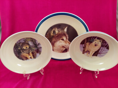National Wildlife Federation Wolf Chop Plate & 2 Serving Bowls Wolves ...