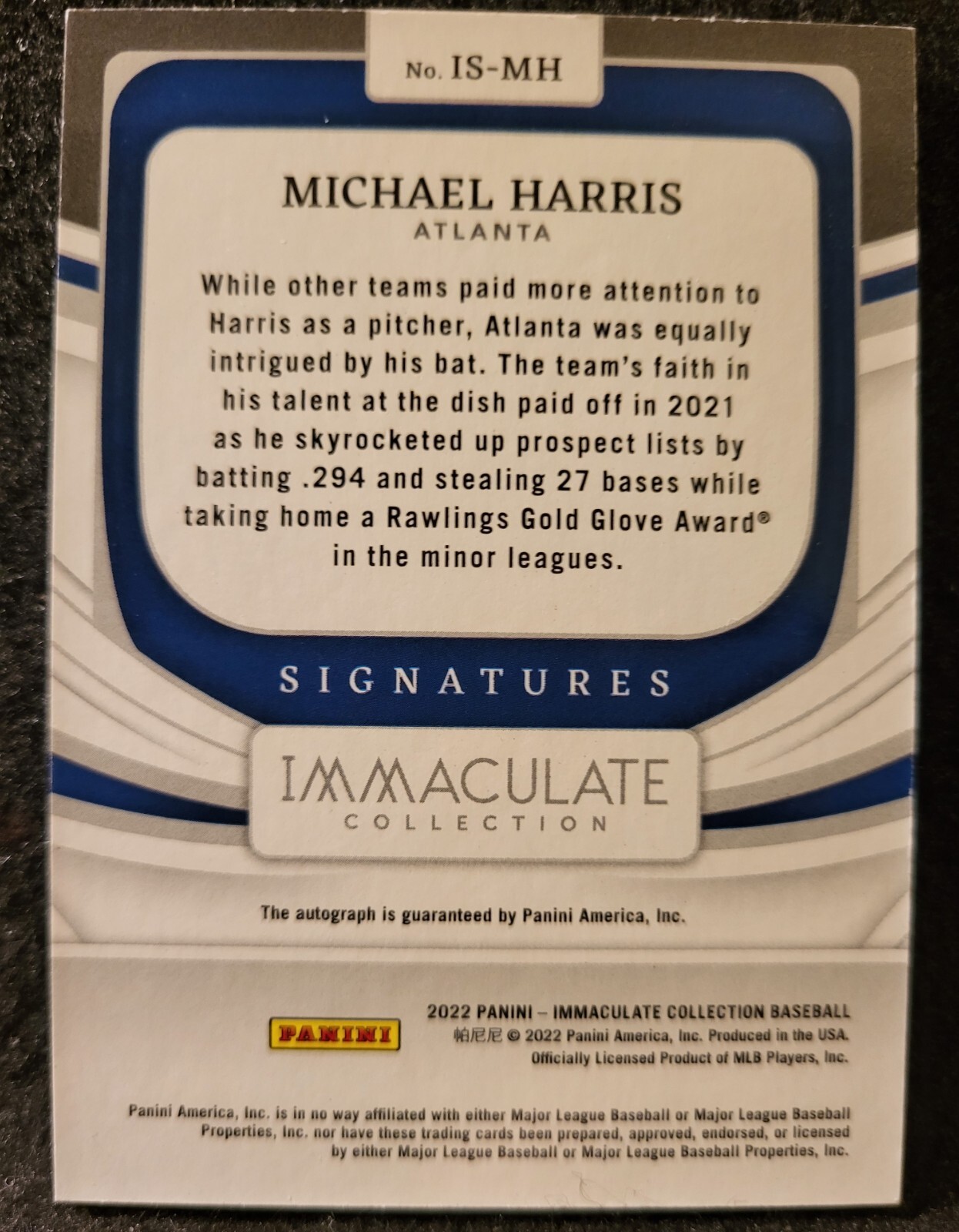 2022 Michael Harris Immaculate Signatures Platinum RC AUTO....1/1 ...