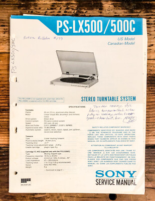 Sony PS-LX500 PS-LX500C Record Player / Turntable Service Manual ...