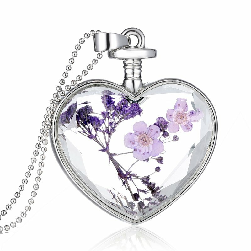 Natural Real Dried Flower Resin Glass Floating Locket Pendant Necklace ...