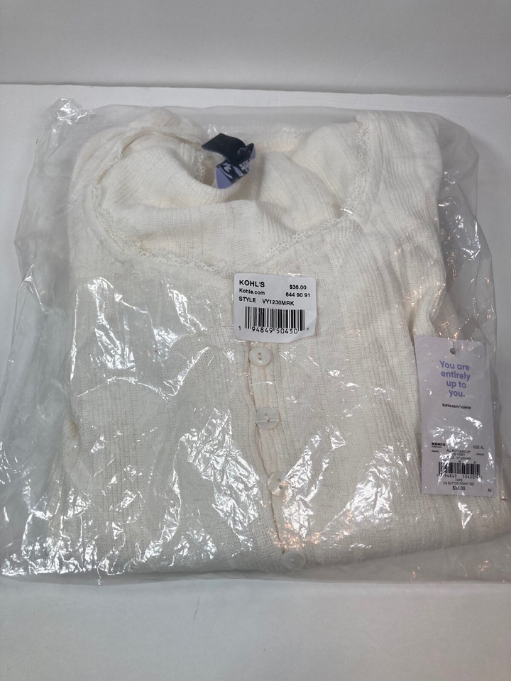 Vylette JR. Soft Sweater Lace Neck Button Front Top XL Ivory NWT Retail ...