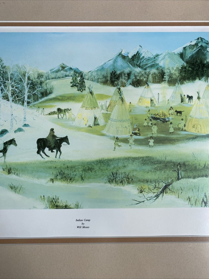 WILL MOSES INDIAN CAMP VINTAGE LITHOGRAPH SIGNED NUMBERED AMERICAN FOLK ...