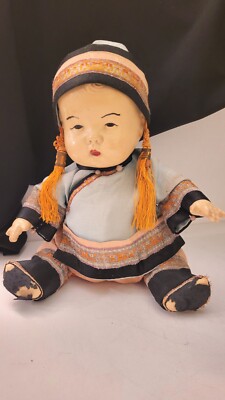 "MING MING" antique 1930s composition Chinese baby doll 10" all orig ...