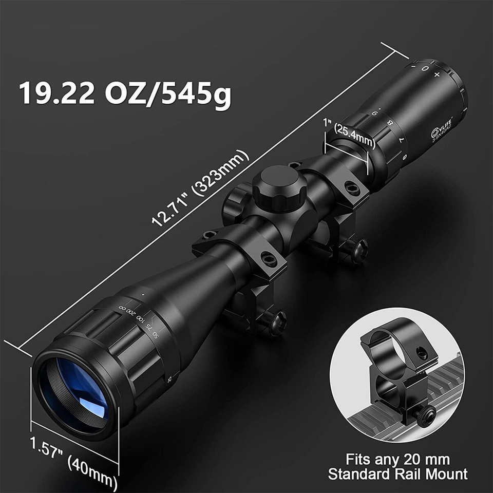 3-9X40 Rifle Scope Mil-Dot Reticle Optics Scope W/ Mounts - Adjustable ...