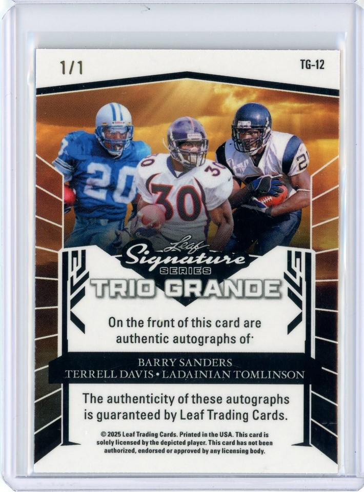 2025 Leaf Signature Barry Sanders Terrell Davis Tomlinson Triple Auto 1 ...