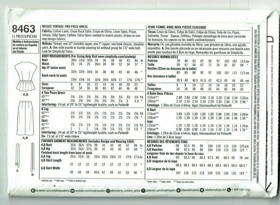 Simplicity 8463 Retro 40's Two Piece Dress Pattern Sz 6-14 UC | eBay