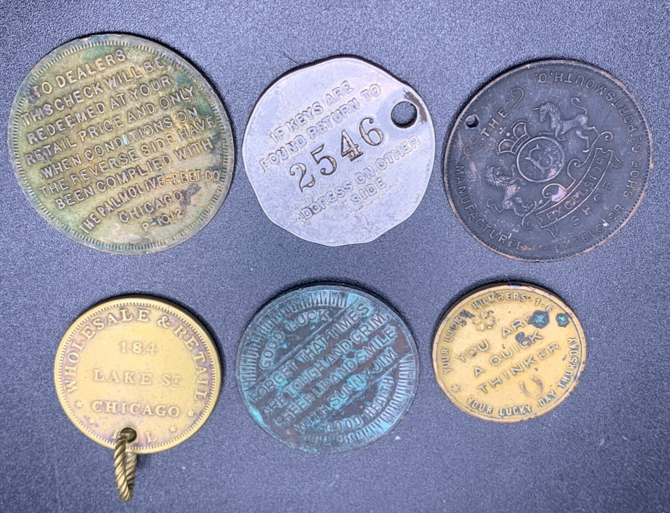 Vintage token and watch fob lot good luck advertising tokens brass lot ...