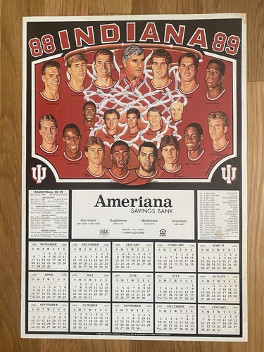 1988-89 IU Indiana University Hoosiers Basketball Schedule Poster ...