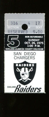 1975 NFL Ticket Oakland Raiders v San Diego Chargers 10/26/75 5642 | eBay