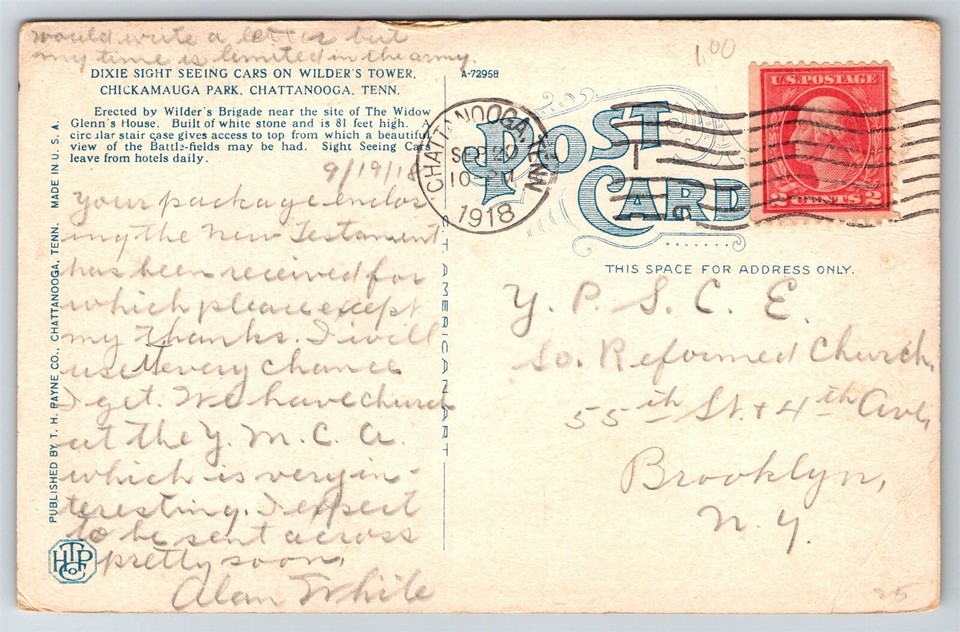 Dixie Light Wilders Tower Chickamauga Park Chattanooga TN C1918 ...