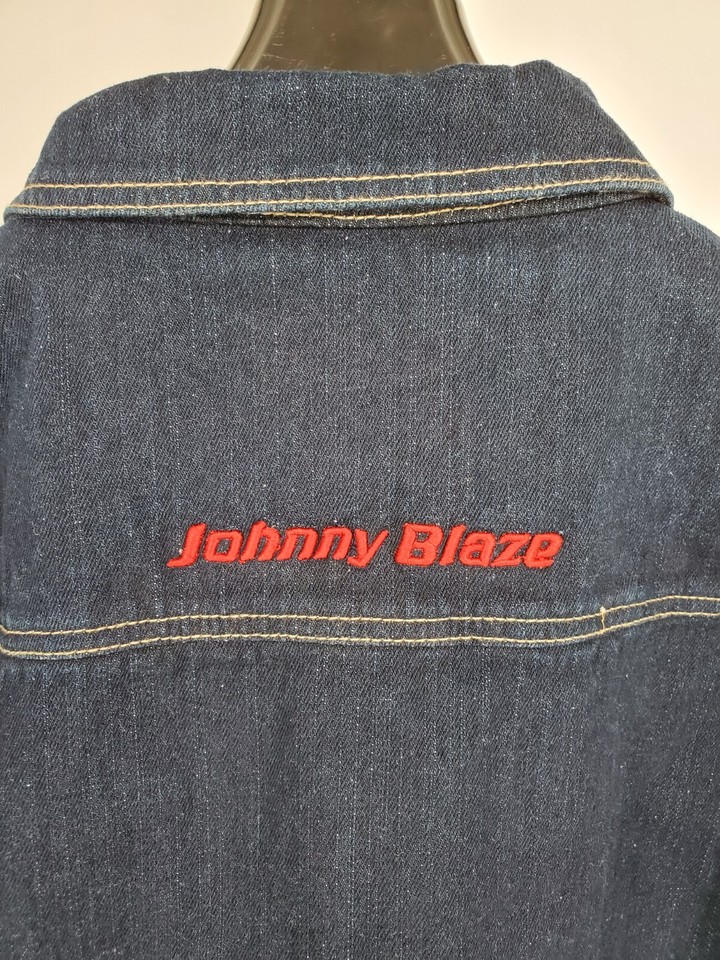 Johnny Blaze Denim Jacket Adult Size XXL Dark Blue Mens Hip Hop Heavyweight | eBay
