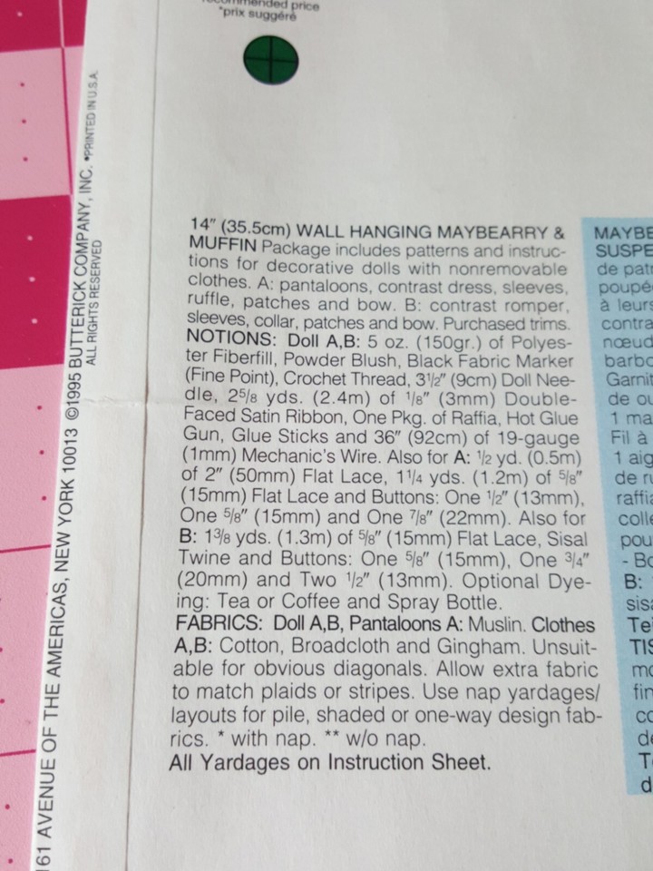 Vintage Butterick Pattern 4312 Maybearry & Muffin Wall Hanging Dolls ...