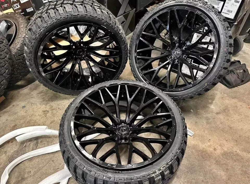 24x12 TIS OFF ROAD 566B Wheels 33x12.50R24 Tires 6x139.7 Chevy GMC ...
