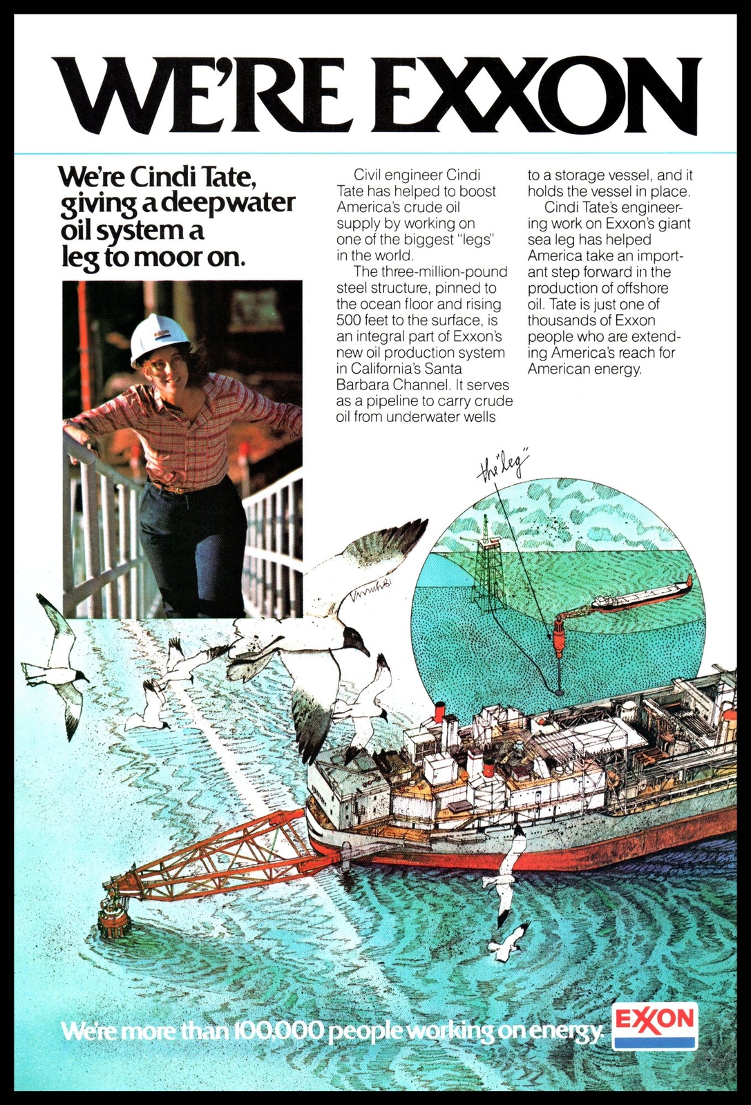 1981 Exxon Deepwater Oil Leg Drawing Vintage Print Ad Santa Barbara ...