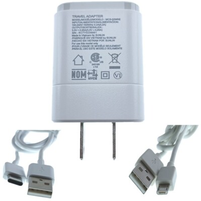 LG Wall Charger White MCS-02WRE 5V – 0.85A 2 USB Cables (Type-C and ...