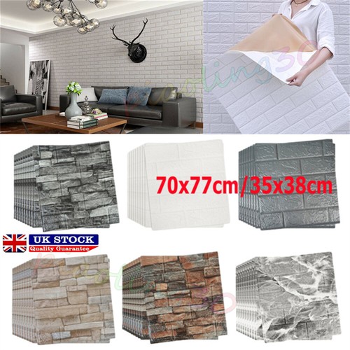 60PCS 3D Tile Brick Wall Stickers Self-adhesive Waterproof Foam Panels ...