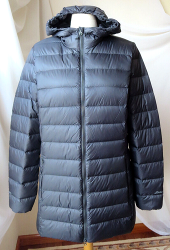 EDDIE BAUER 650 FILL 80% GOOSE DOWN BLACK PARKA CIRRUSLITE COAT HOOD L ...