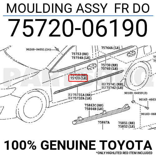 7572006190 Genuine Toyota MOULDING ASSY FR DO 75720-06190 | eBay