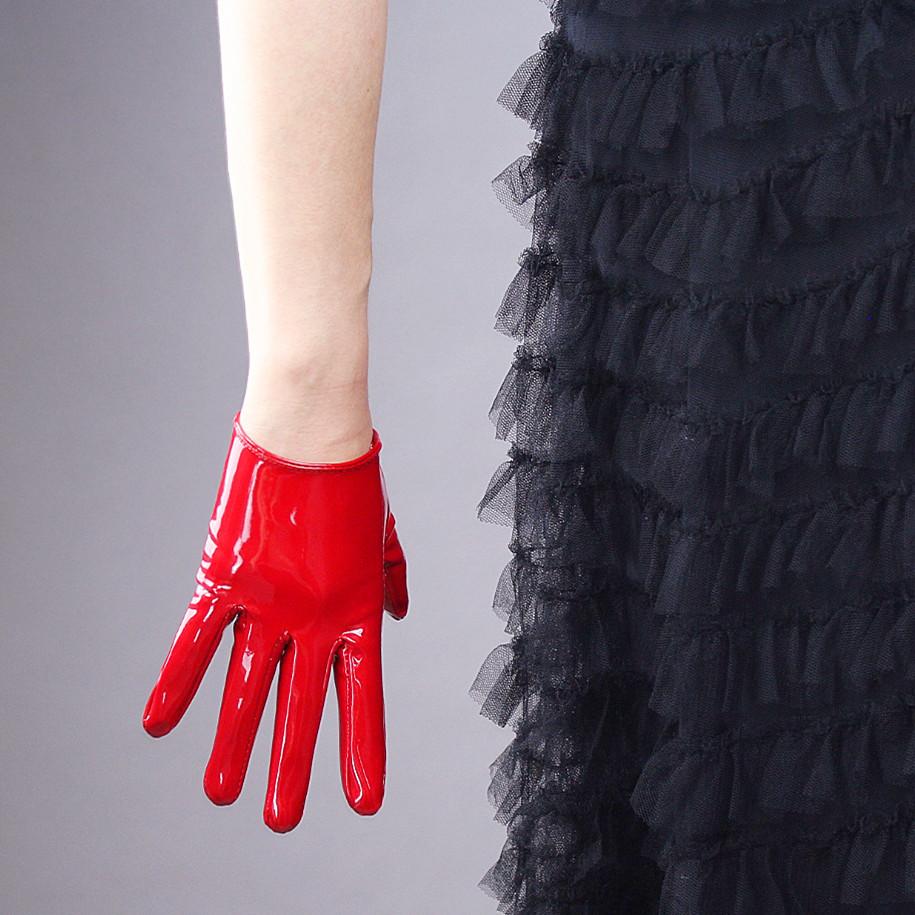 Shine Red Gloves Faux Patent Leather Wrist Long Short 28cm Cosplay ...
