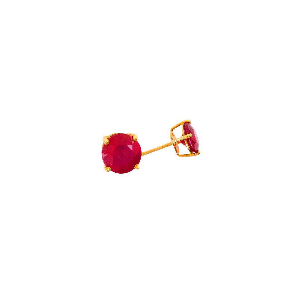 10K Yellow Gold Ruby Stud Earrings Round Red Gemstone Prong Set Post ...