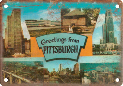 Pittsburgh PA Greetings From Postcard 12" x 9" Retro Look Metal Sign ...