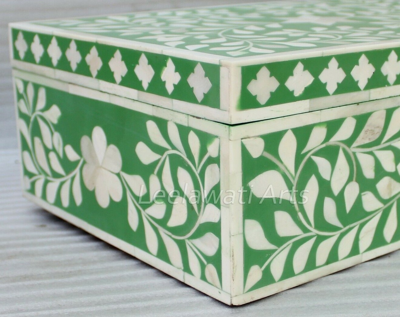 Bone Inlay Decorative Green Colour Box Handmade Flower Design Box | eBay