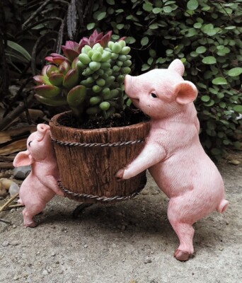Cute Pig Flower Pot Statue Garden Sculpture Tabletop Figurine Home ...