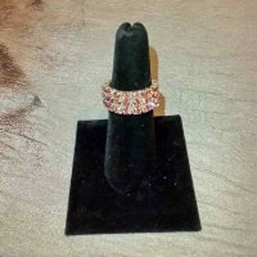 Stretch 3 row rhinestone ring pink silver tone NWOT | eBay