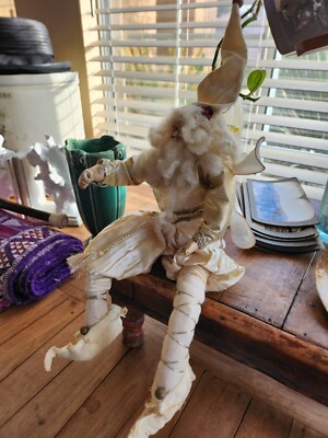RARE Artist Lynn West Designs Sitting Santa Elf With Mother Of Pearl ...