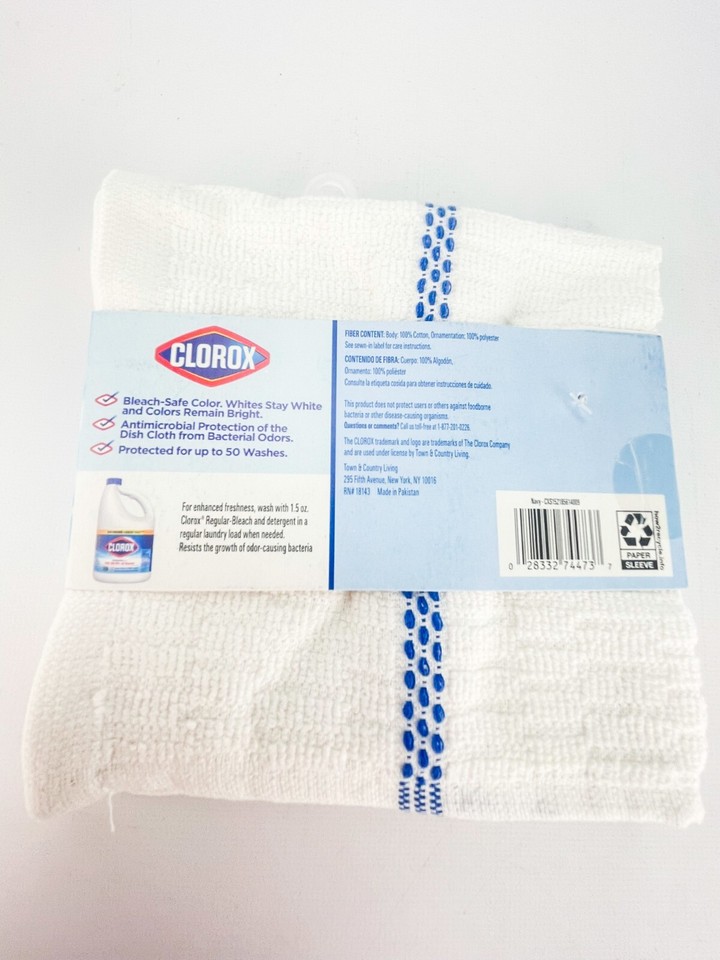 Clorox Dish Cloth 2pk White Anti Microbial Bleach Safe Kitchen Blue Dot ...