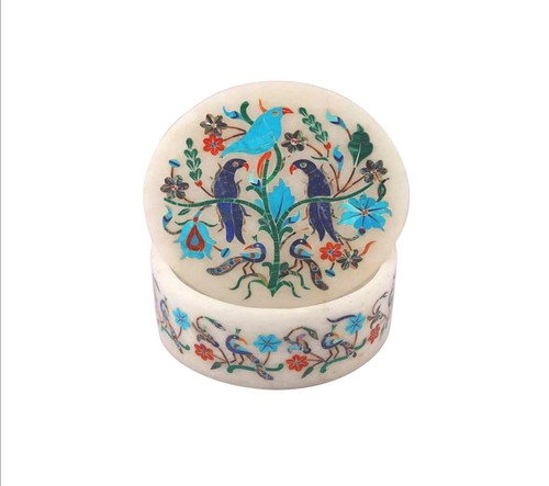 Nature Pattern Inlay Work Trinket Box White Marble Paper Pin Box for ...
