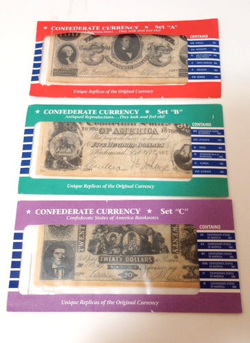 Vintage 1995 Reproduction Confederate Currency Set A, B, C Paper Money ...