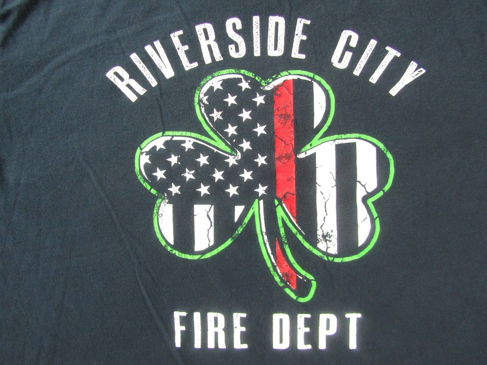 RARE RIVERSIDE CITY FIRE DEPARTMENT RCFD Shamrock blue short slv t ...