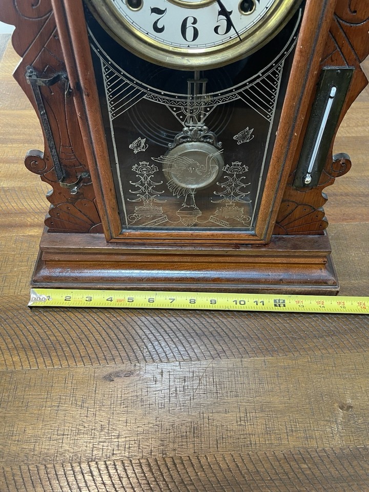 Antique Waterbury Gilbert Carved Wood Parlor Mantle Clock Bird Design ...